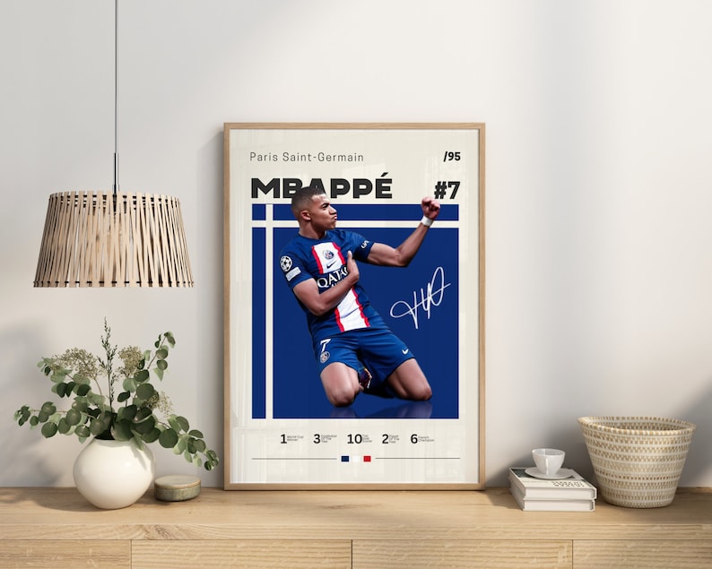 Kylian Mbappe Poster, Paris Saint Germain Football Print, Football ...