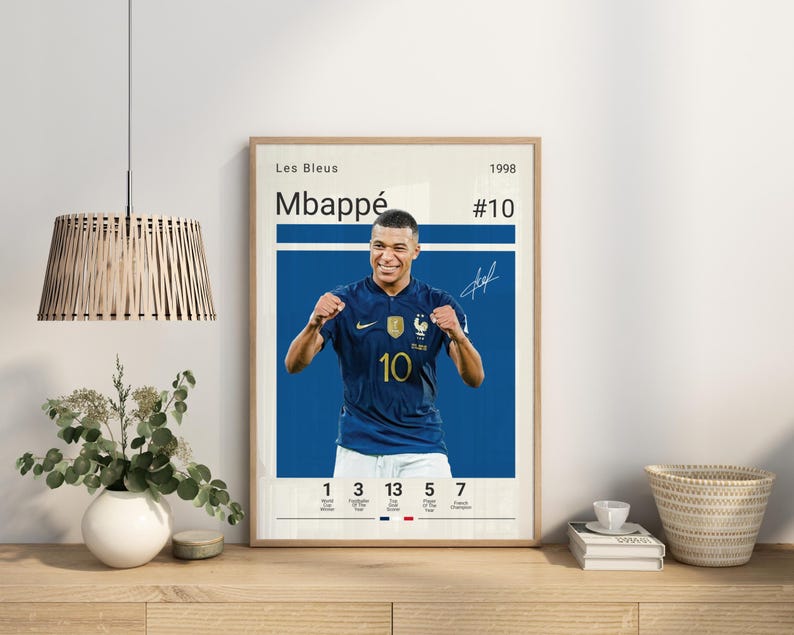 Kylian Mbappe Poster, French Football Print, Mbappe Fan Gift, Soccer ...
