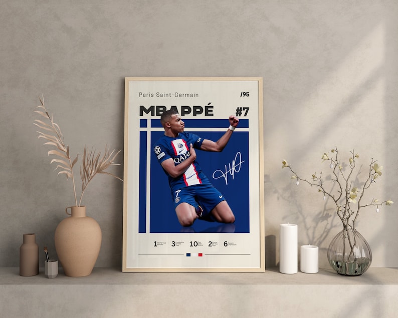 Kylian Mbappe Poster, Paris Saint Germain Football Print, Football ...