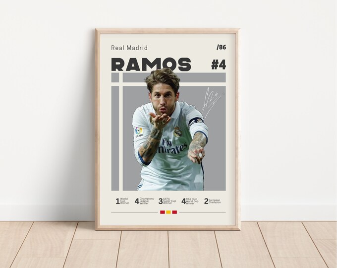 Sergio Ramos Poster, Real Madrid, Football Print, Football Poster ...