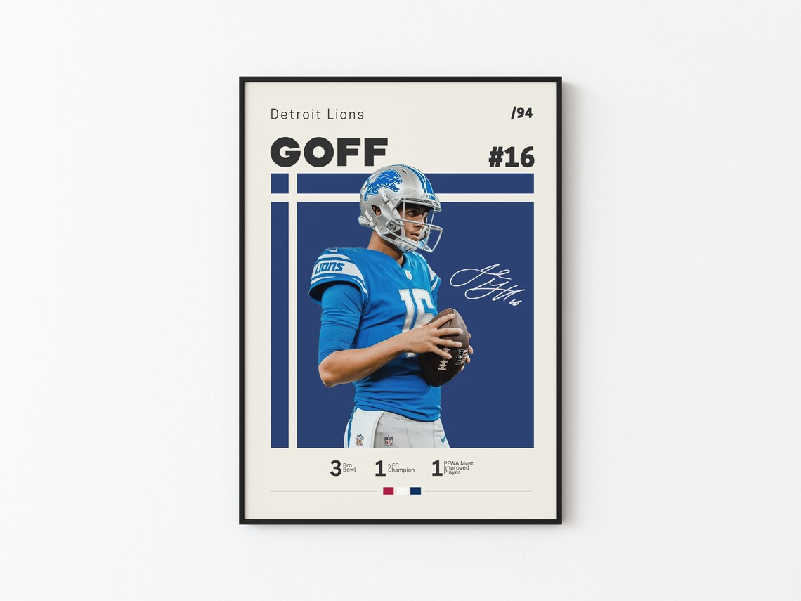Jared Goff Poster, Detroit Lions, NFL Fans, NFL Poster, Football Poster ...