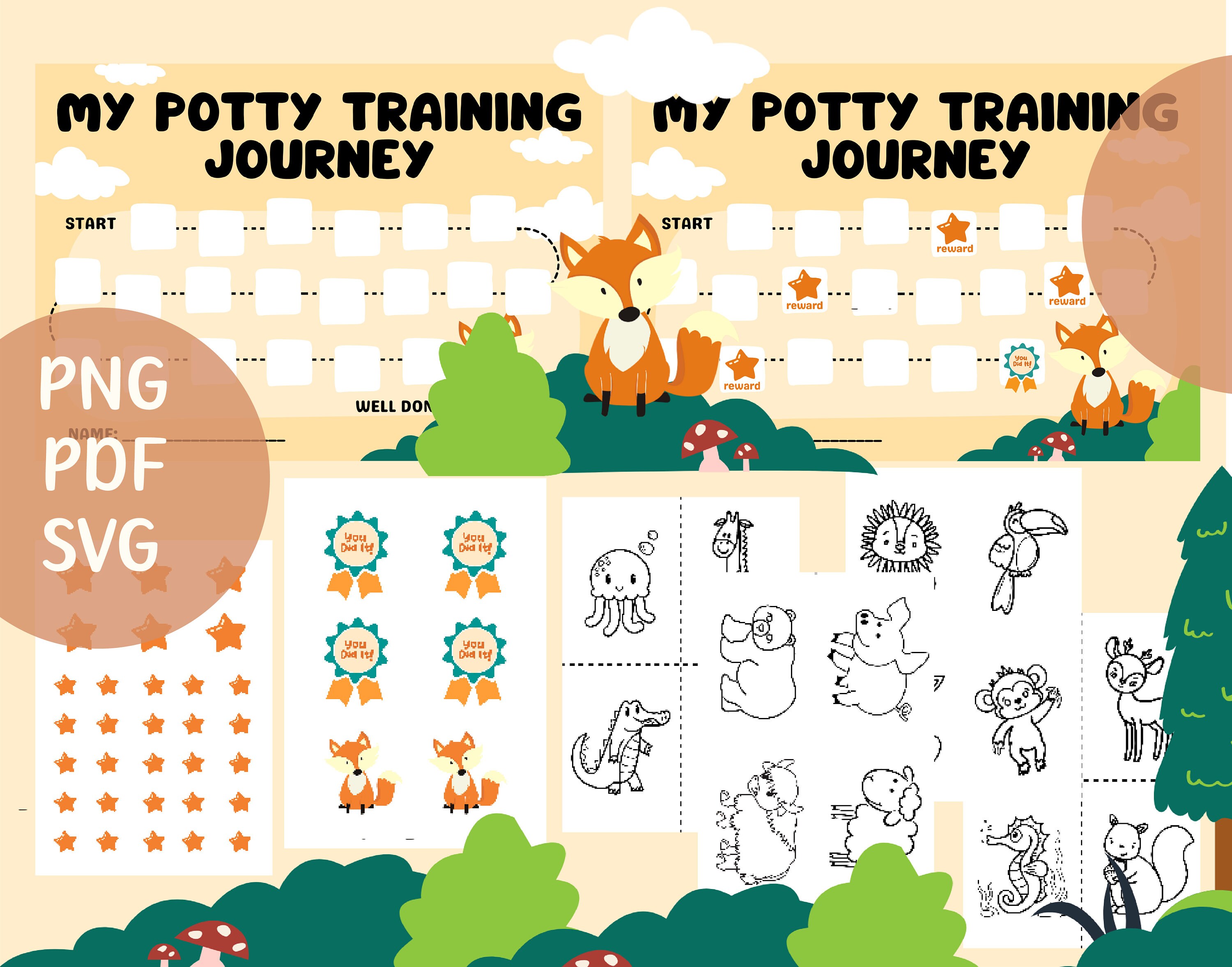 Potty Training My Potty Journey A4 Printable Drawing Cards - Etsy