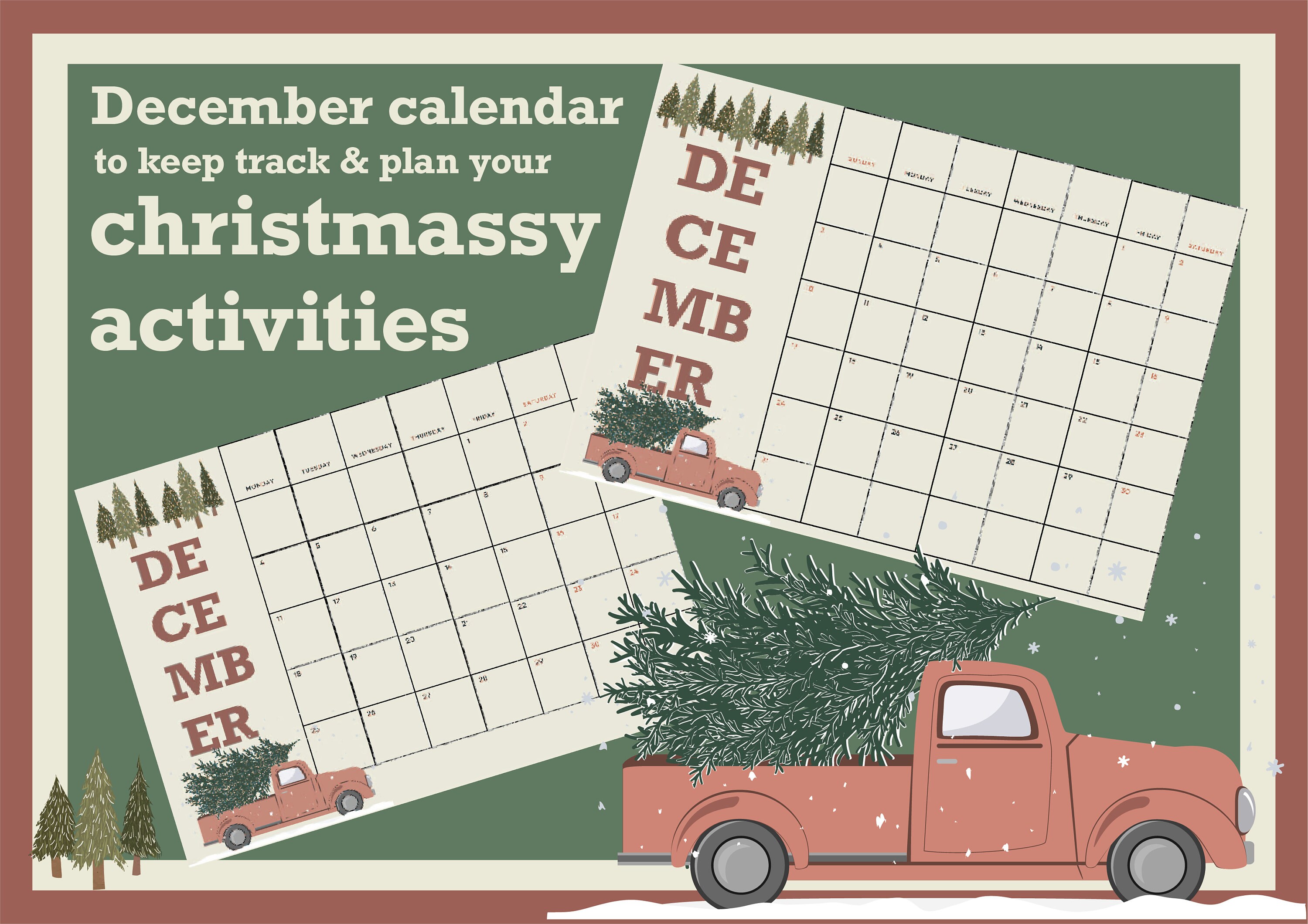 Editable and Printable Vintage December Calendar 2023, Plan Your ...