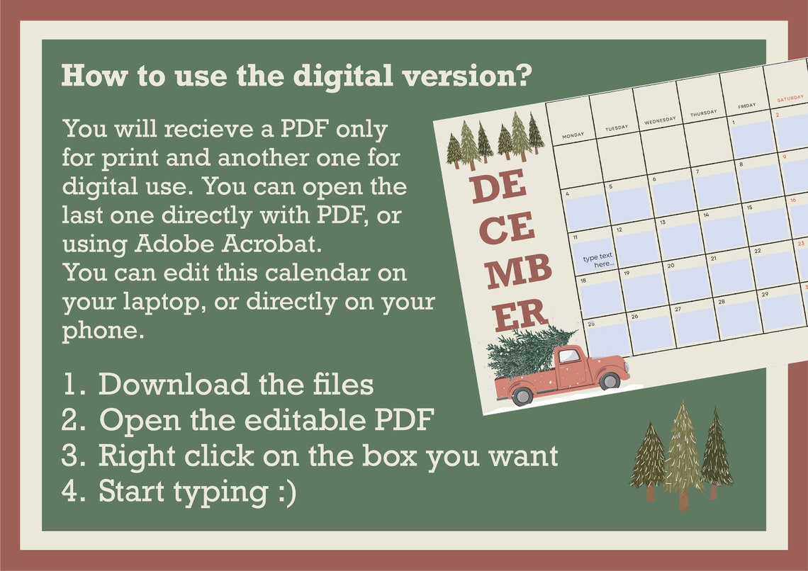 Editable and Printable Vintage December Calendar 2023, Plan Your ...