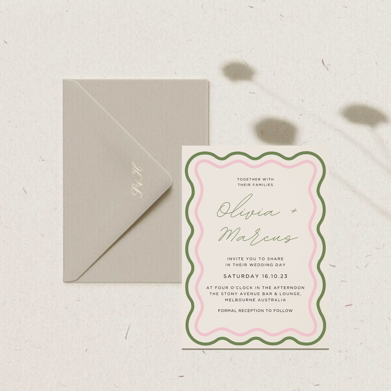 Wavy Border Invites | Squiggle Engagement Invite | Eucalyptus Wedding ...