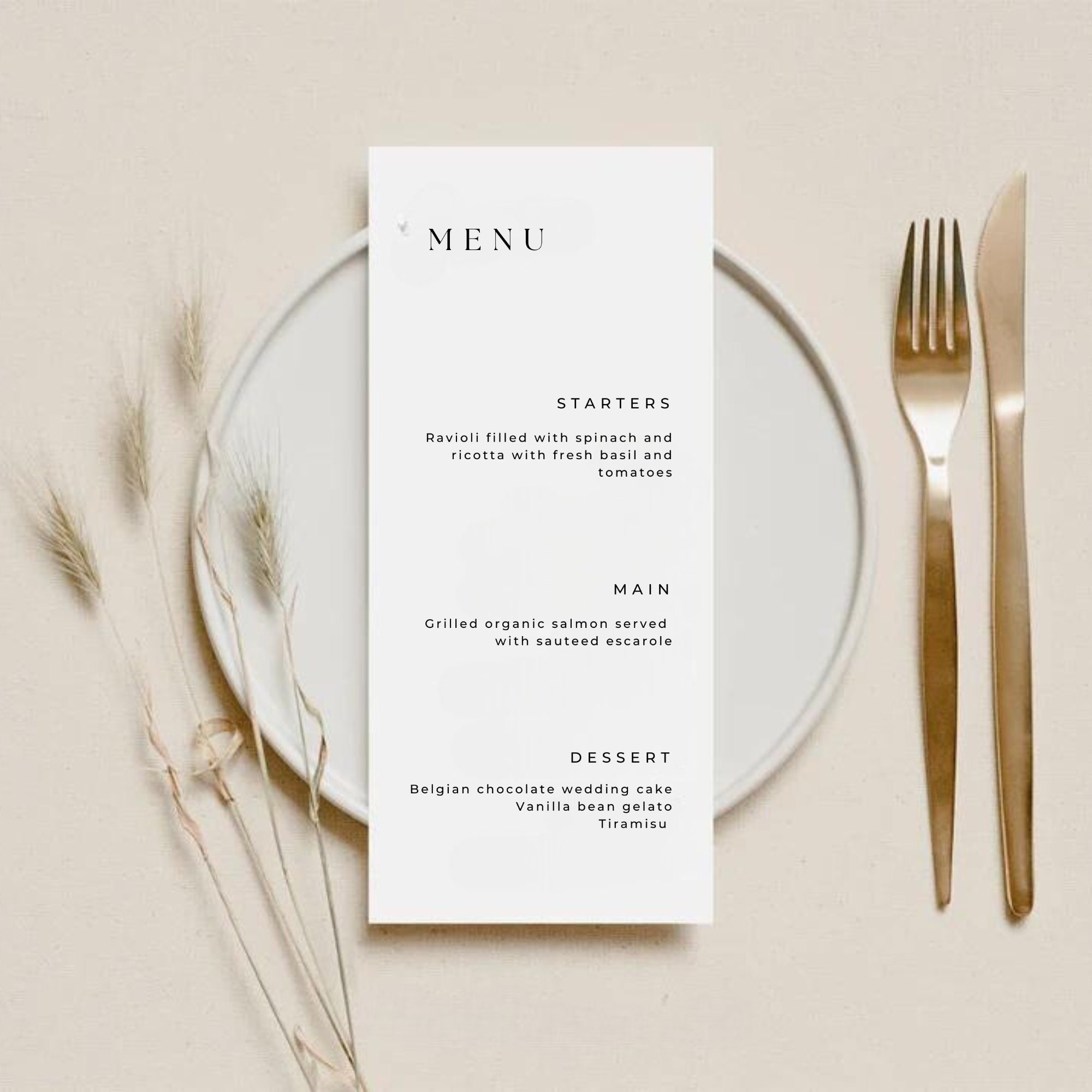Simple Modern Wedding Menu DIY Menu Card Simple Menu - Etsy