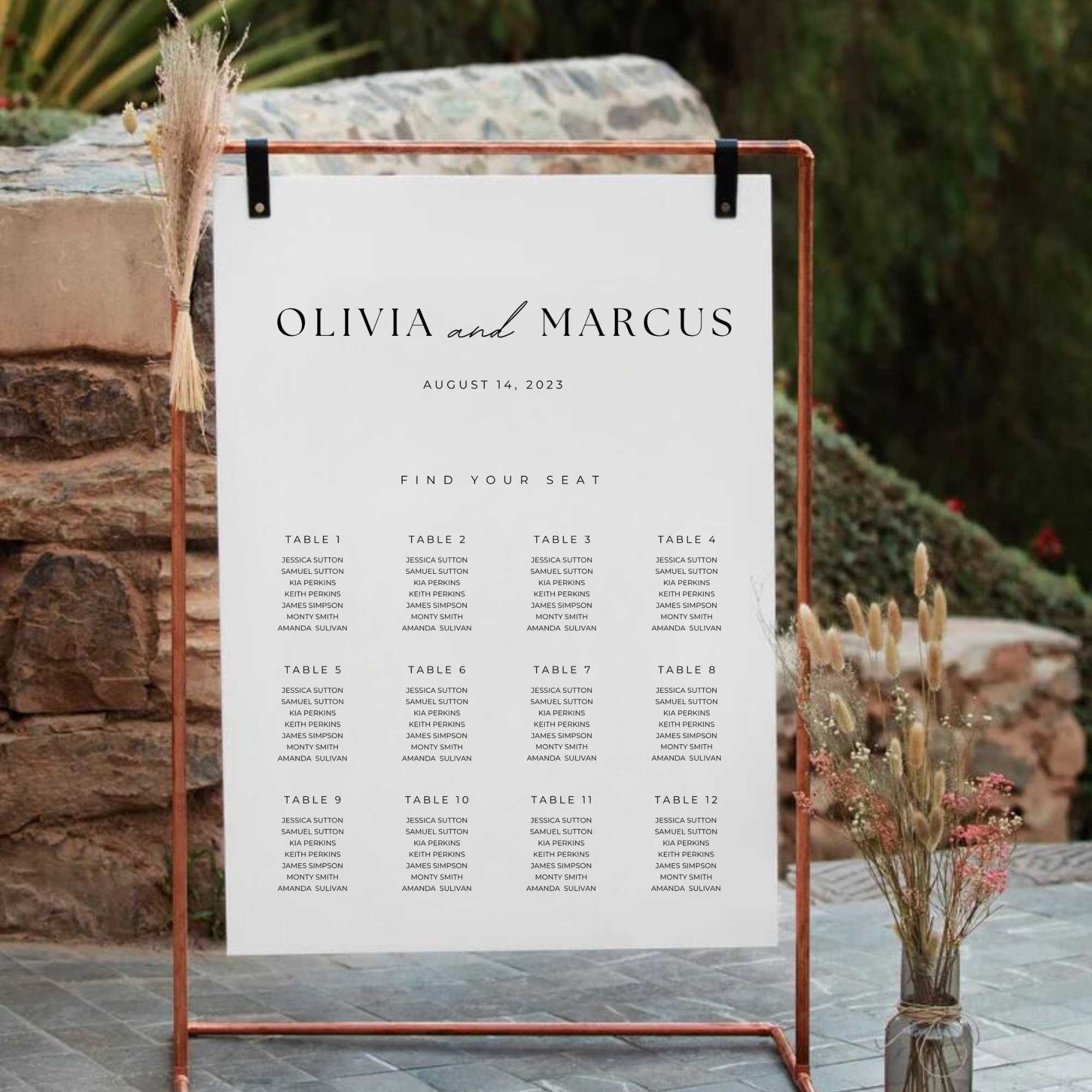 Downloadable Wedding Seating Chart Custom Seating Chart Modern Wedding ...