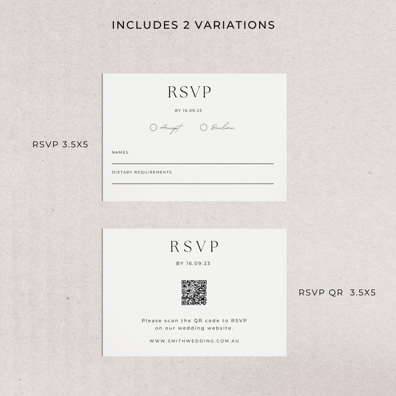 Minimalist Wedding RSVP Card Template: DIY Printable (digital Download ...