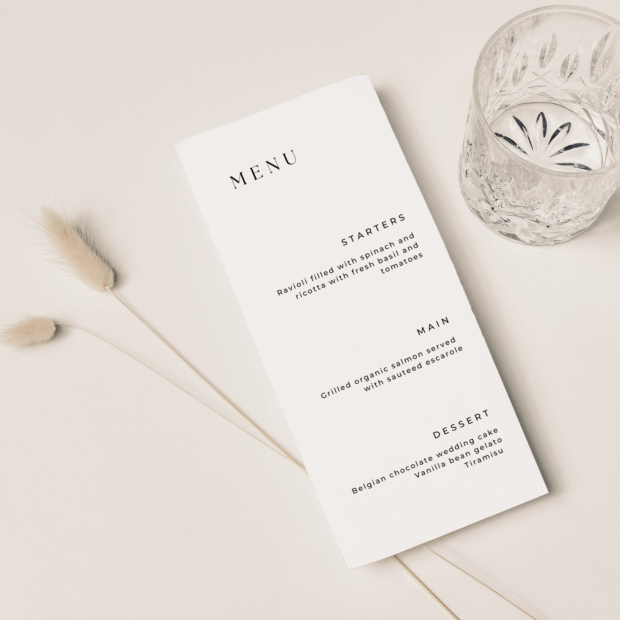 Simple Modern Wedding Menu DIY Menu Card Simple Menu Template Simple ...
