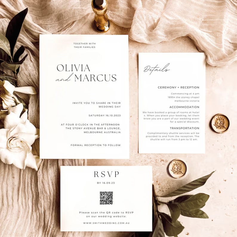 Minimalist Wedding Invitation Set With QR Code (digital Download) - Etsy