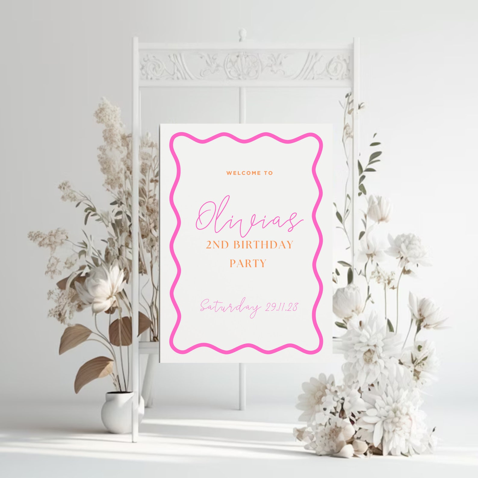 Printable Welcome Sign Template, Wavy Border Welcome Sign, Baby Shower ...
