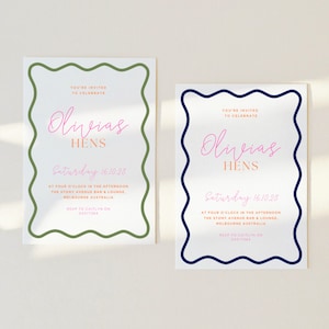 Hens Wavy Border | Hens Invite With Wavy Border | Orange and Pink ...