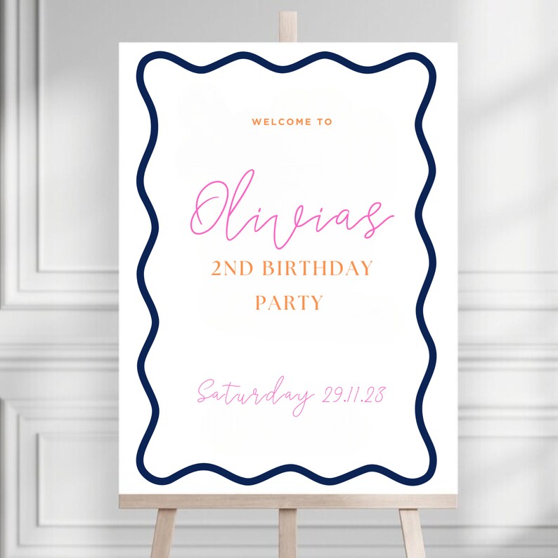 Printable Welcome Sign Template, Wavy Border Welcome Sign, Baby Shower ...