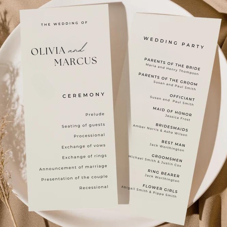 Wedding Program Template | Wedding Program Printable | Printable ...