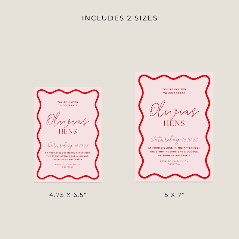 Hens Invite Template Wavy Invite Wavy Border Bachelorette - Etsy Australia