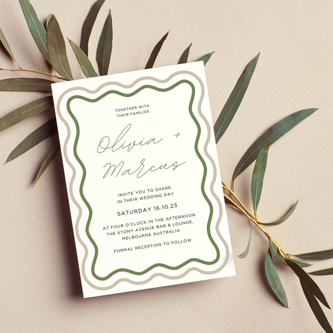 Wavy Border Invites | Squiggle Engagement Invite | Eucalyptus Wedding ...