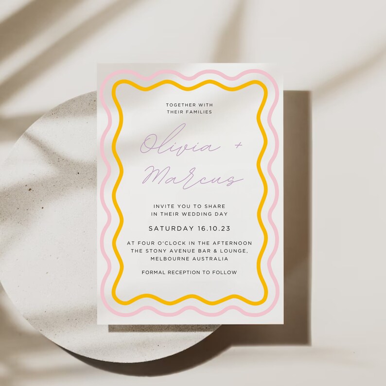 Wavy Border Invites | Squiggle Engagement Invite | Eucalyptus Wedding ...