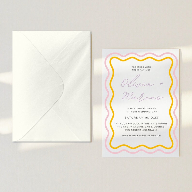 Wavy Border Invites | Squiggle Engagement Invite | Eucalyptus Wedding ...