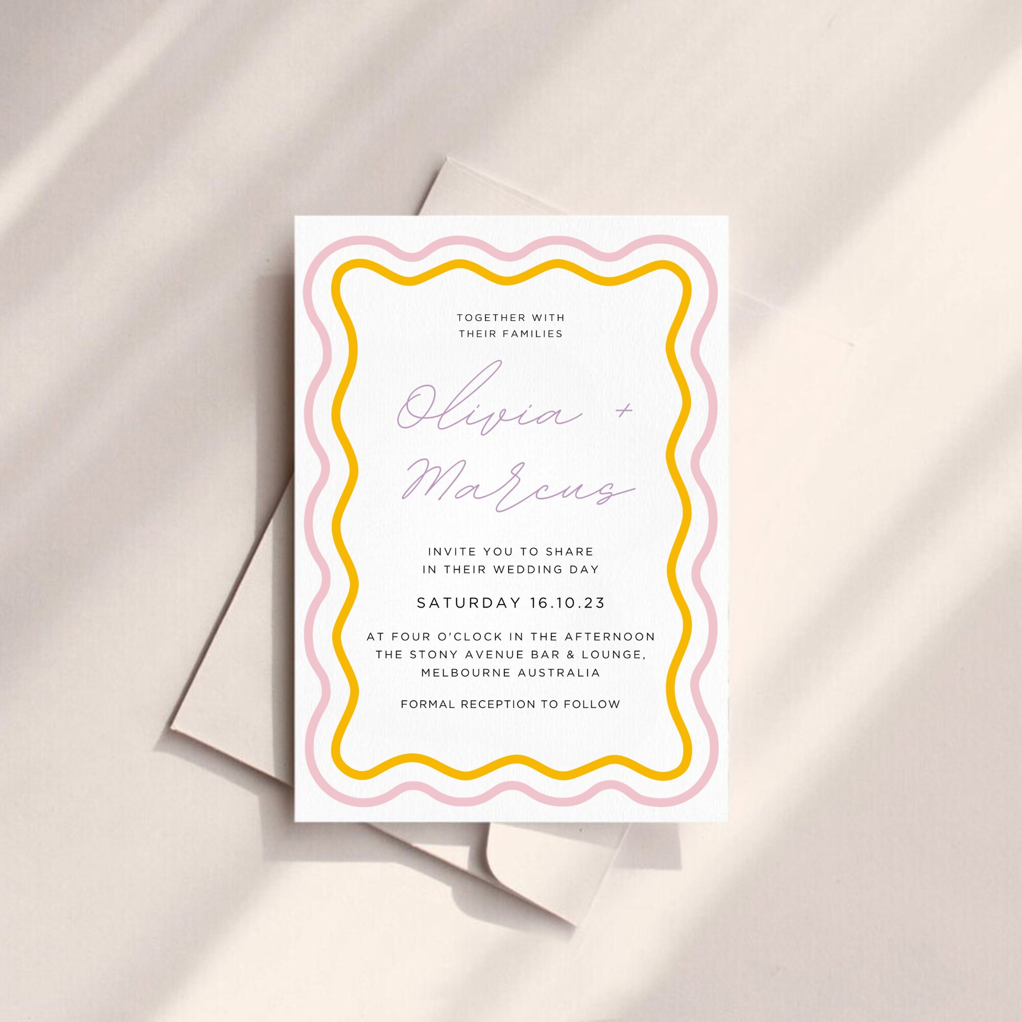 Invitación de línea ondulada / Invitación imprimible con borde ondulado ...