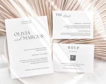 LORA Wedding Invitation With QR Code, Minimal Wedding Invite Suite ...