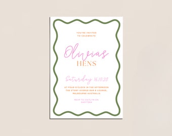 Hens Invite Template Wavy Invite Wavy Border Bachelorette Party Invite ...