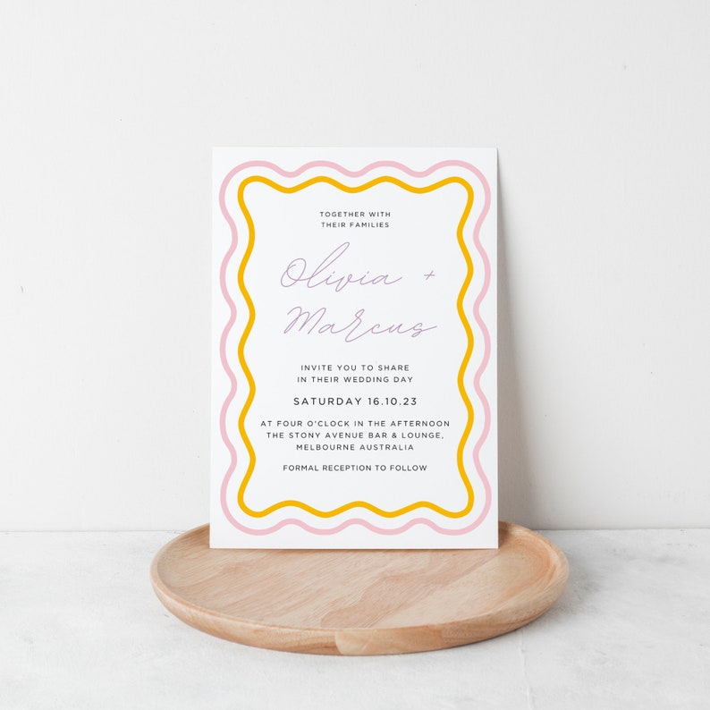 Wavy Border Printable Invite Invitation Template Wavy Border Wavy Engagement Invite Customizable ...