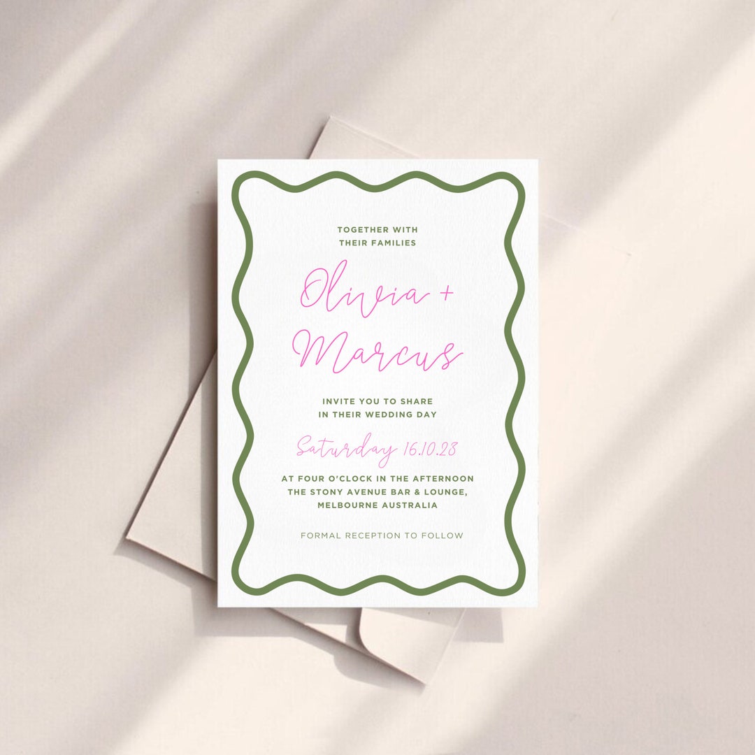 Squiggle Wedding Invite | Wavy Border Invites | Squiggle Engagement ...