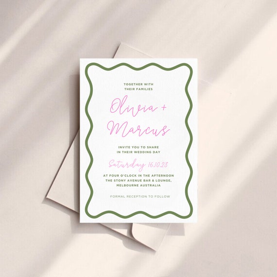 Wavy Pocket Invitation Template Modern Wedding Invitation Template On
