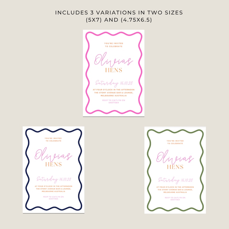 Printable Hens Party Invite | Wavy Border Bachelorette Party Invite ...