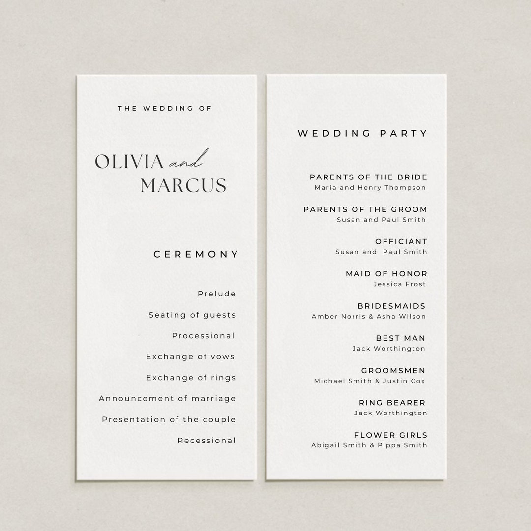 Wedding Program Template | Wedding Program Printable | Printable ...