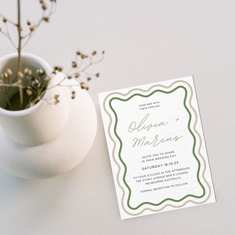 Invitación de línea ondulada / Invitación imprimible con borde ondulado ...