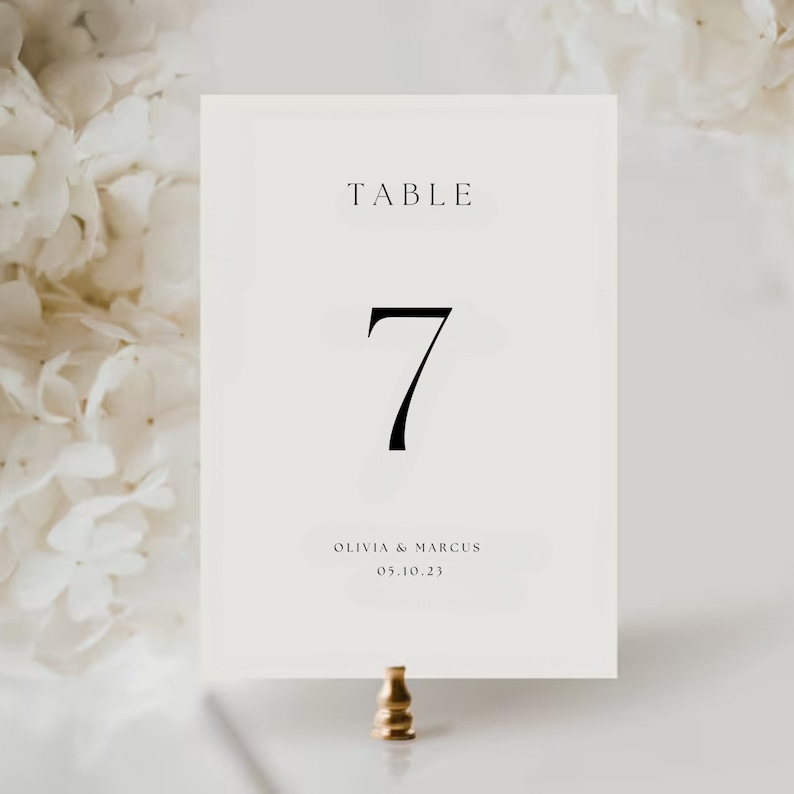 Minimalistic Wedding Table Number Sign | Simple Table Number Card ...