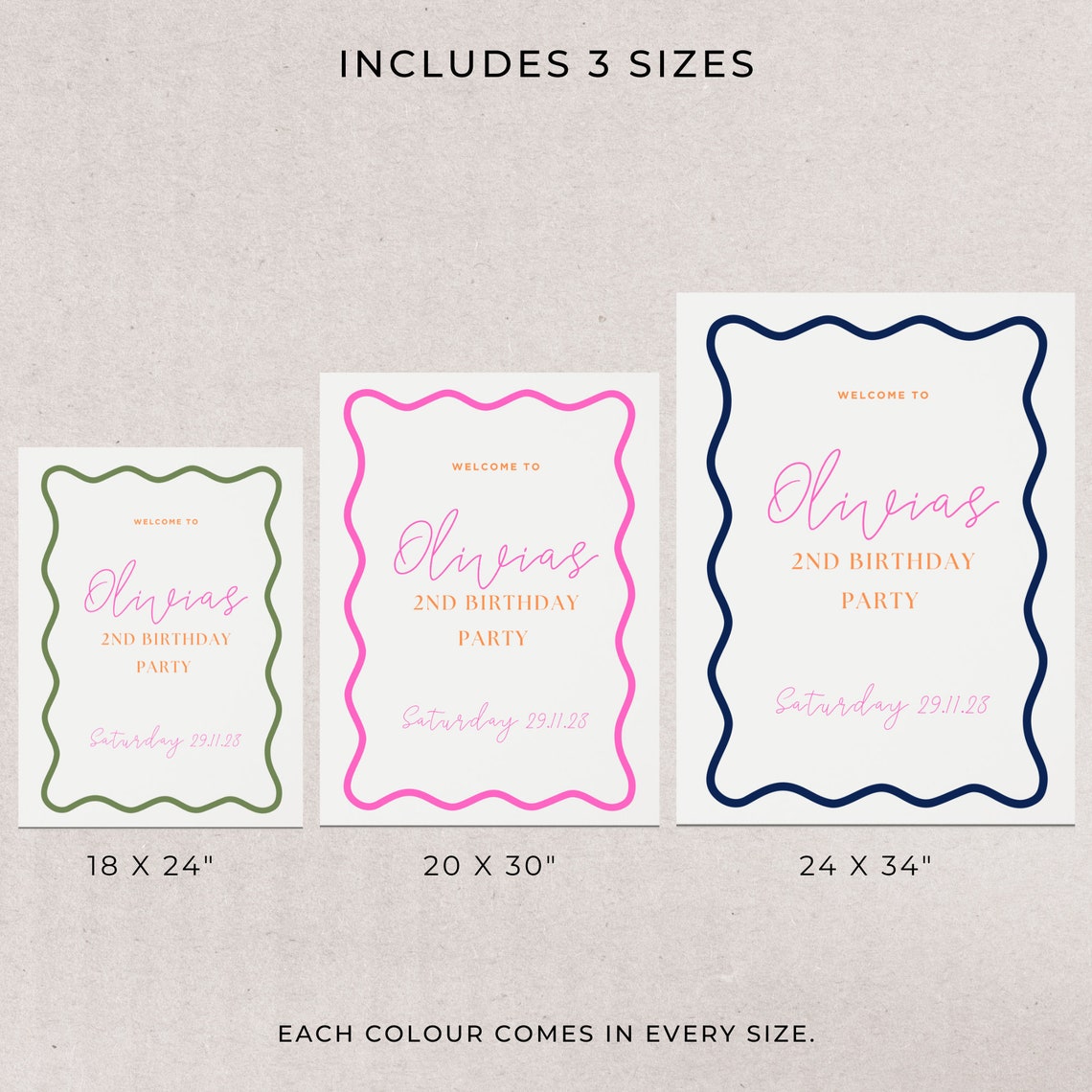 Printable Welcome Sign Template, Wavy Border Welcome Sign, Baby Shower ...