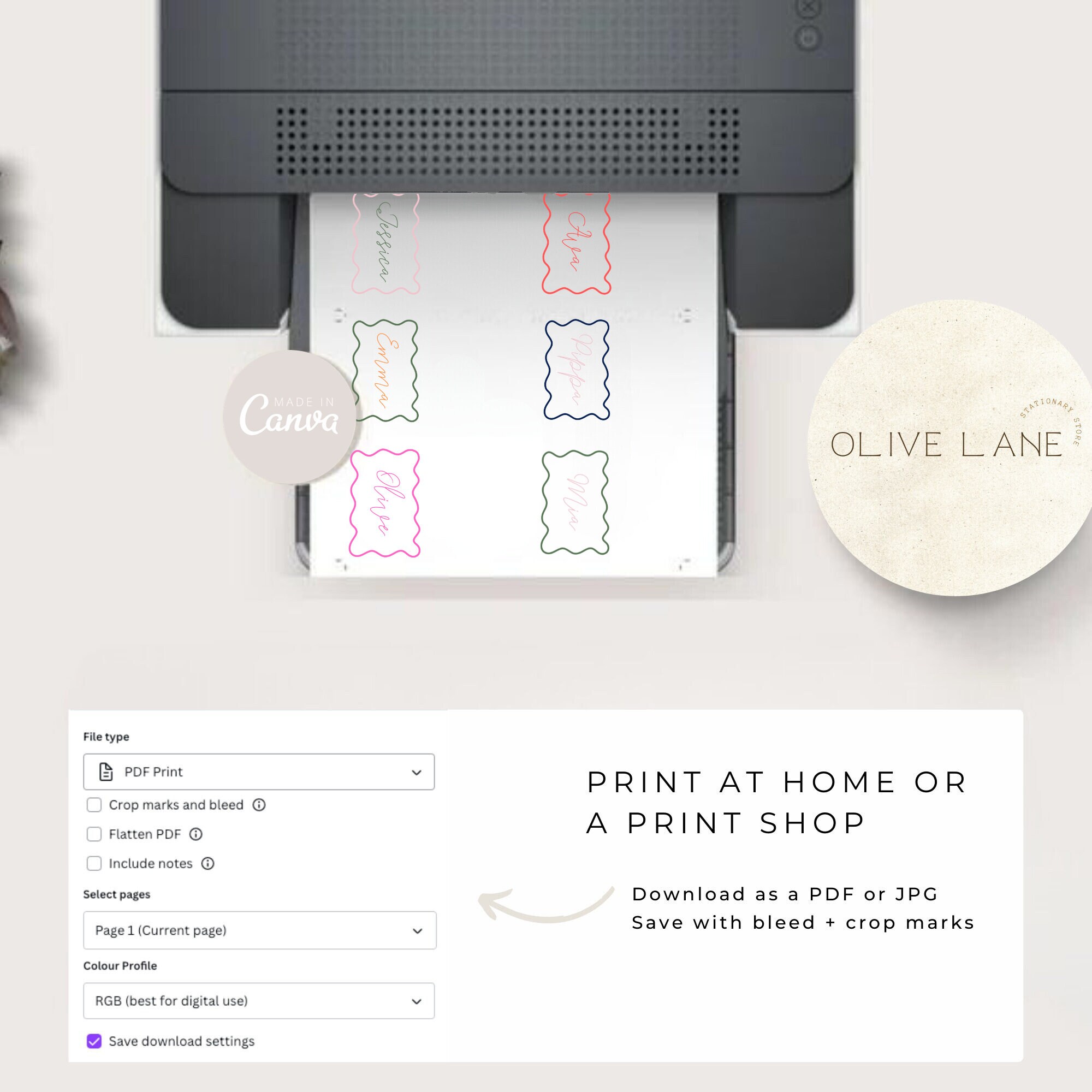 Wavy Name Cards Wavy Border Place Cards Place Cards Name Only Squiggle ...