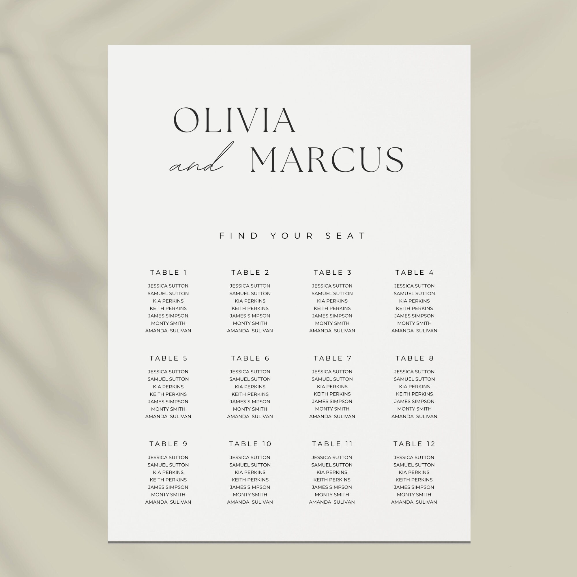 Downloadable Wedding Seating Chart Custom Seating Chart Modern Wedding ...