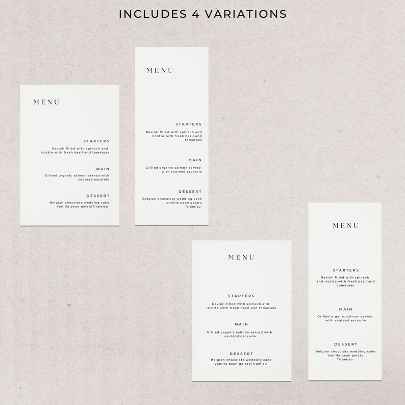 Simple Modern Wedding Menu DIY Menu Card Simple Menu - Etsy