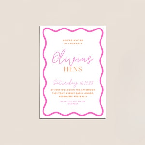 Hens Wavy Border | Hens Invite With Wavy Border | Orange and Pink ...