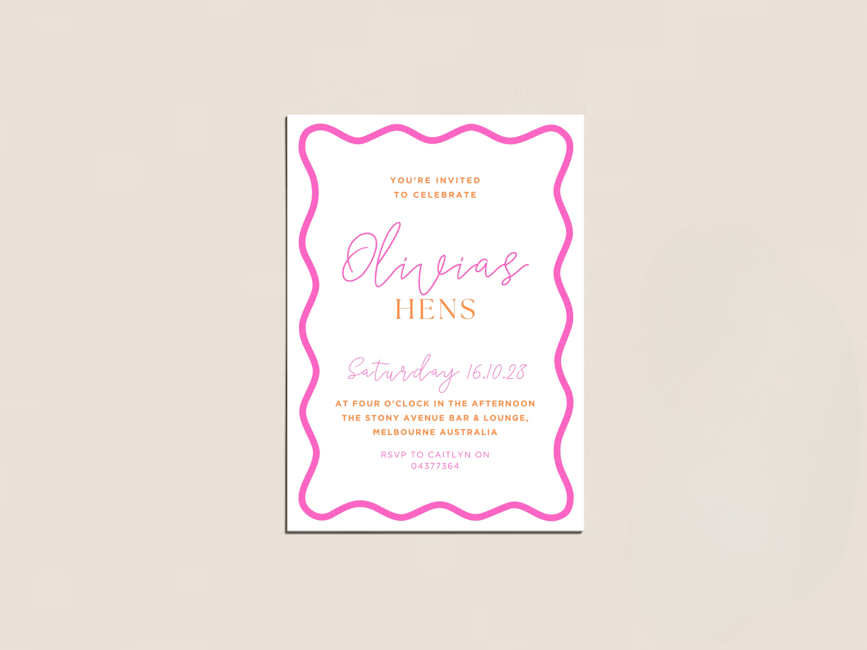 Printable Hens Party Invite | Wavy Border Bachelorette Party Invite ...
