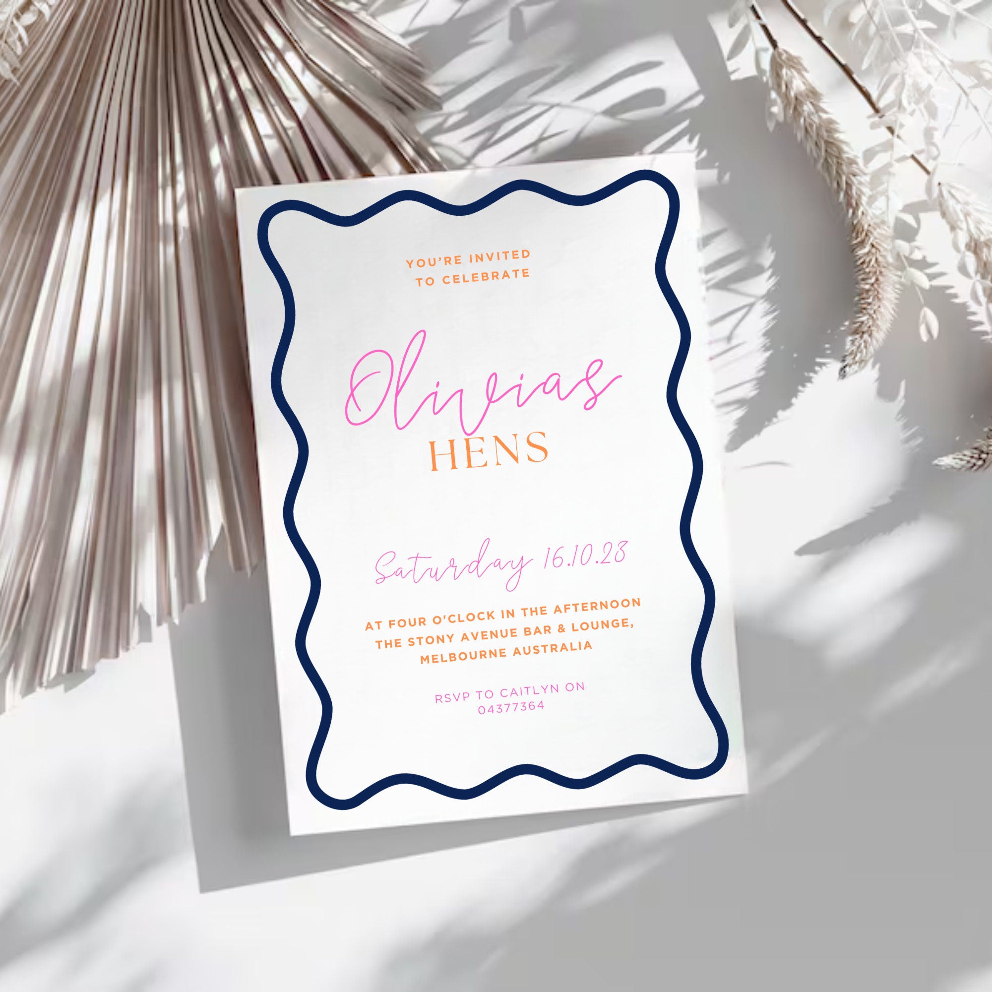 Printable Hens Party Invite | Wavy Border Bachelorette Party Invite ...