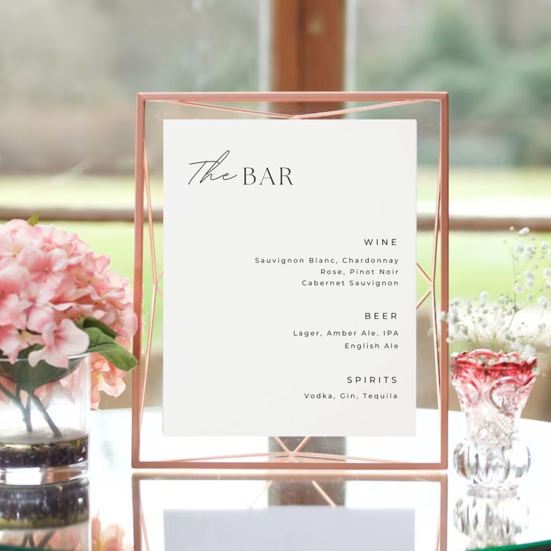 Minimalistic Printable Bar Menu | Bar Menu Sign DIY | Wedding Drink ...