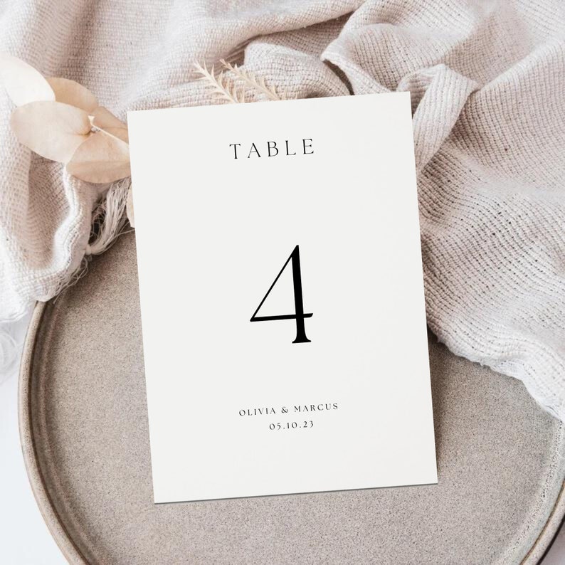 Minimalistic Wedding Table Number Sign | Simple Table Number Card ...