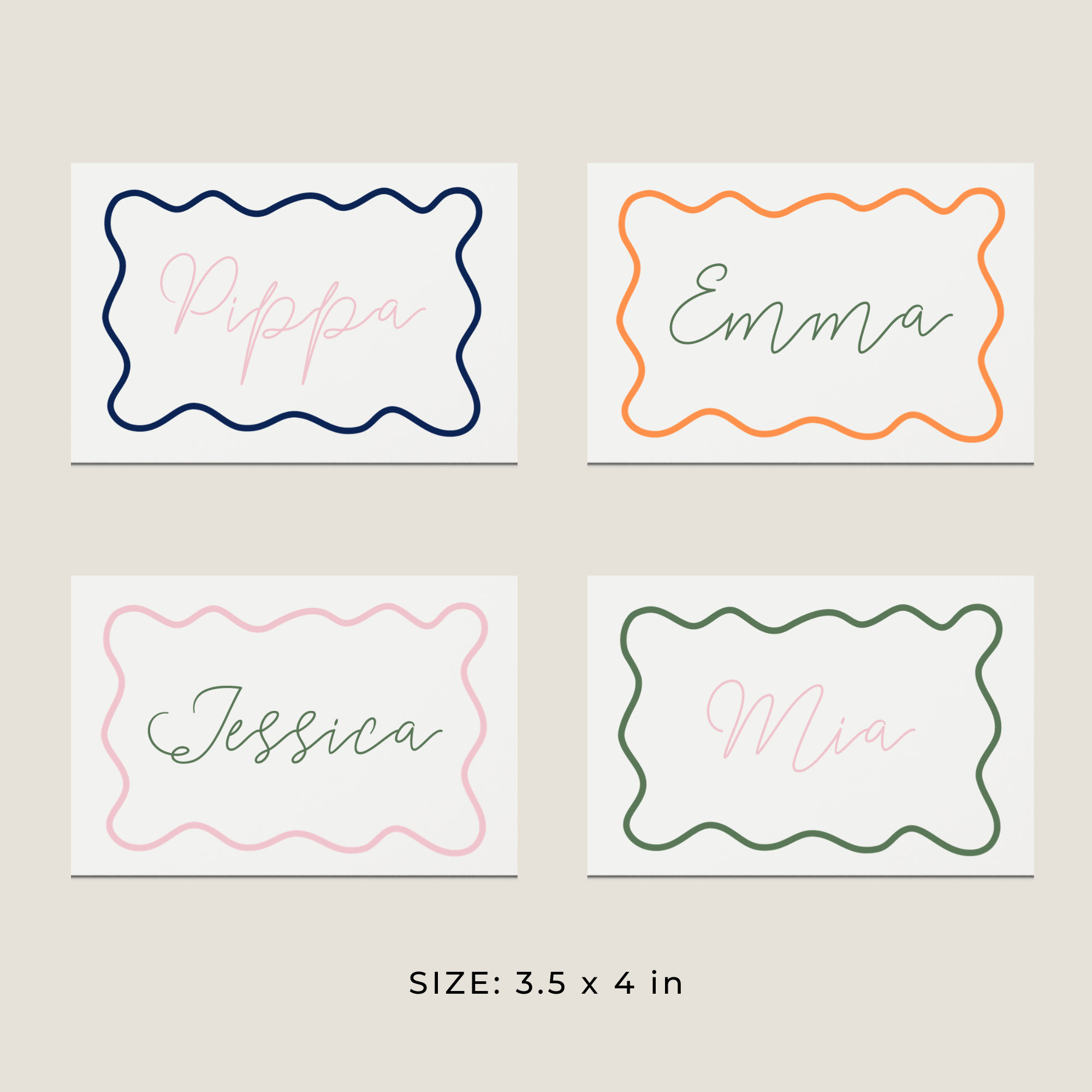 Wavy Name Cards Wavy Border Place Cards Place Cards Name Only Squiggle ...