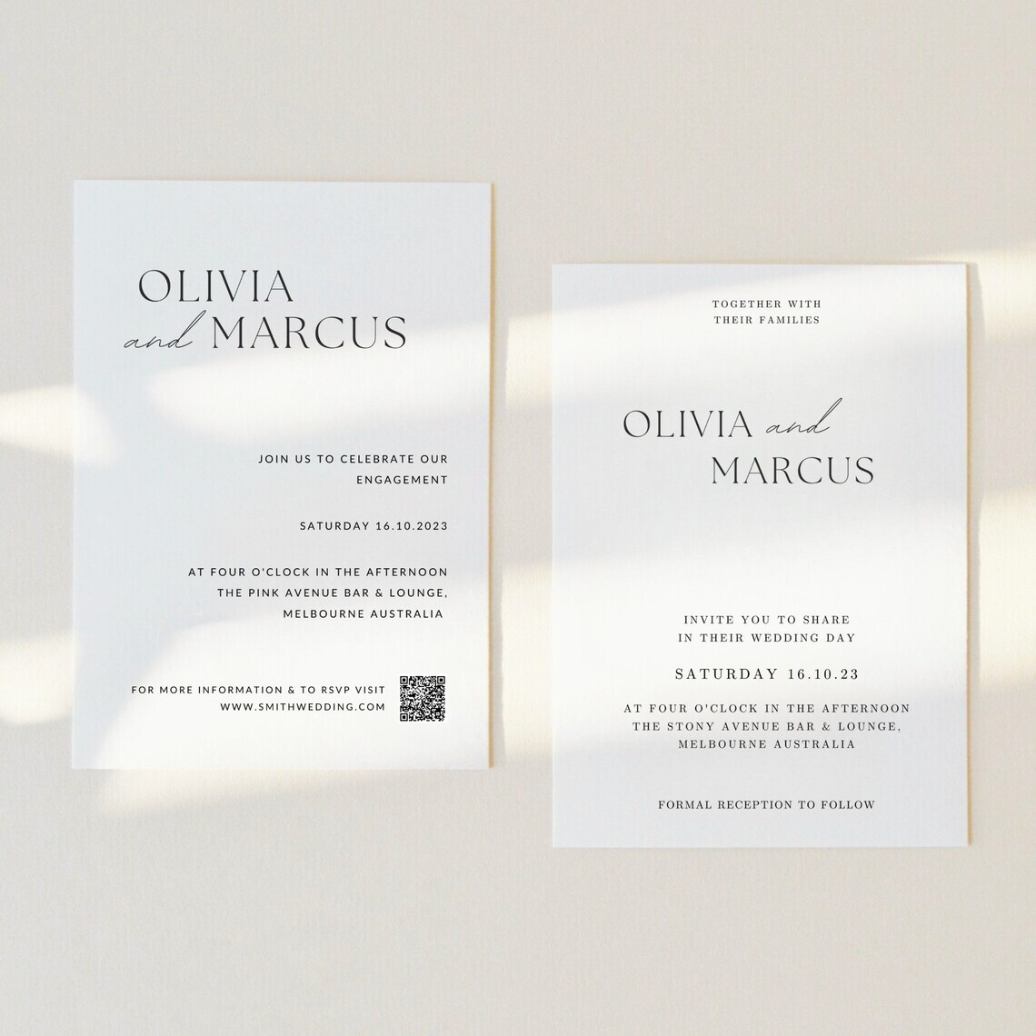 Printable Wedding Invitation With Qr Code, Minimalist Wedding Invite ...