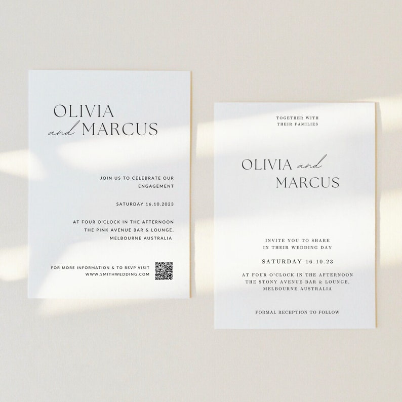 Printable Wedding Invitation With Qr Code, Minimalist Wedding Invite ...