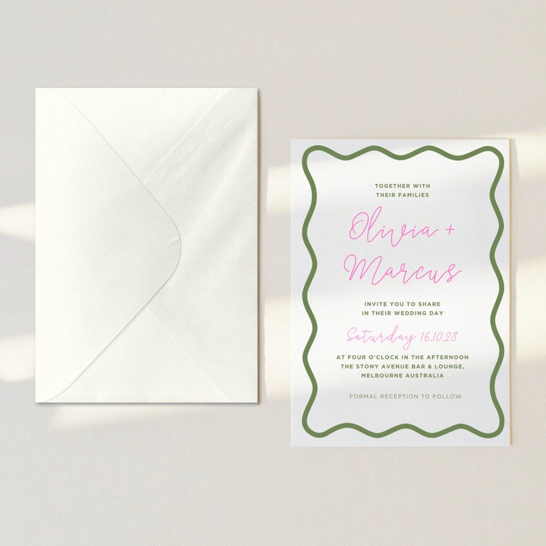 Wavy Border Invites | Squiggle Engagement Invite | Printable Curvy ...