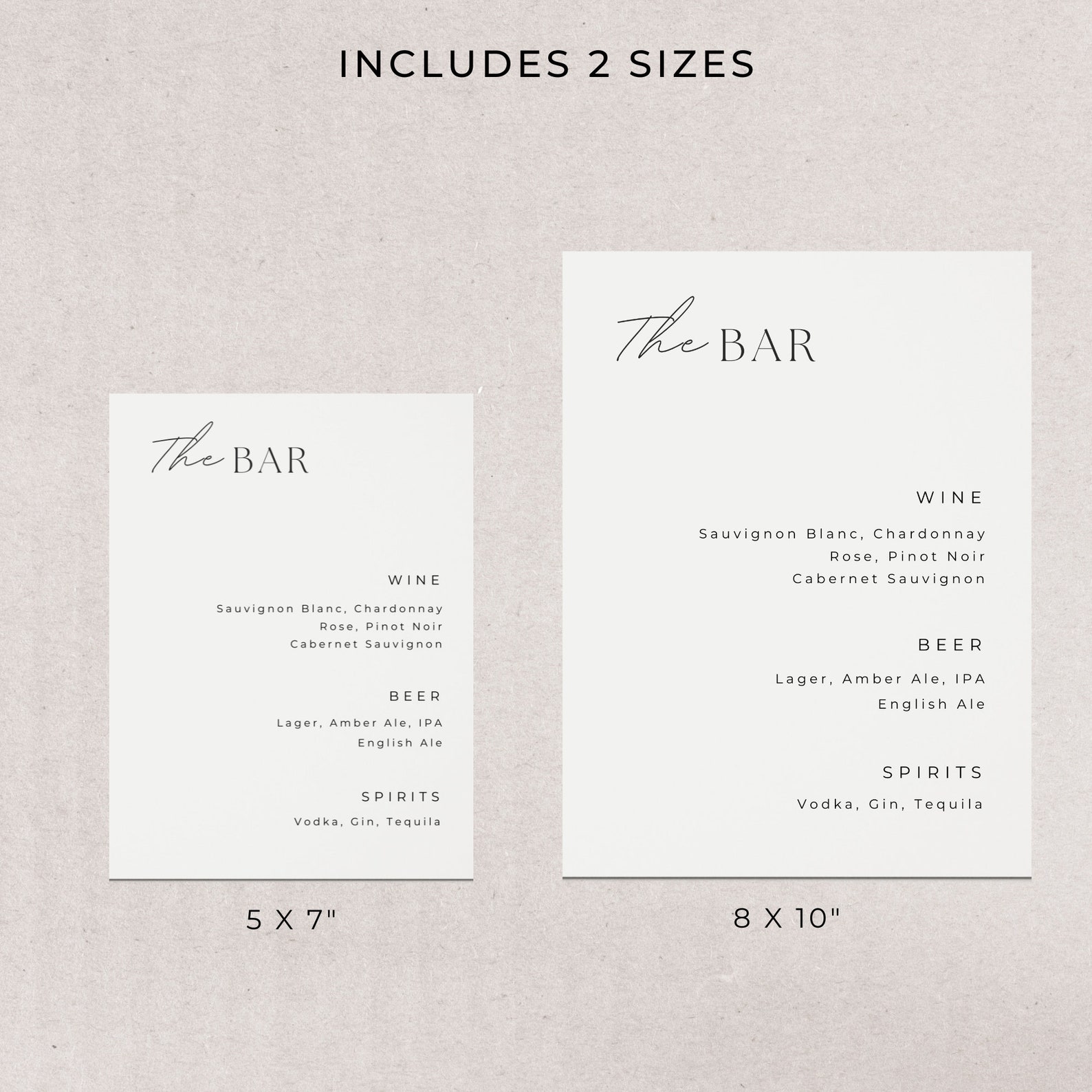 Minimalistic Printable Bar Menu | Bar Menu Sign DIY | Wedding Drink ...