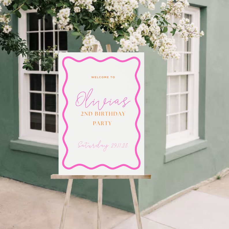 Printable Welcome Sign Template, Wavy Border Welcome Sign, Baby Shower ...