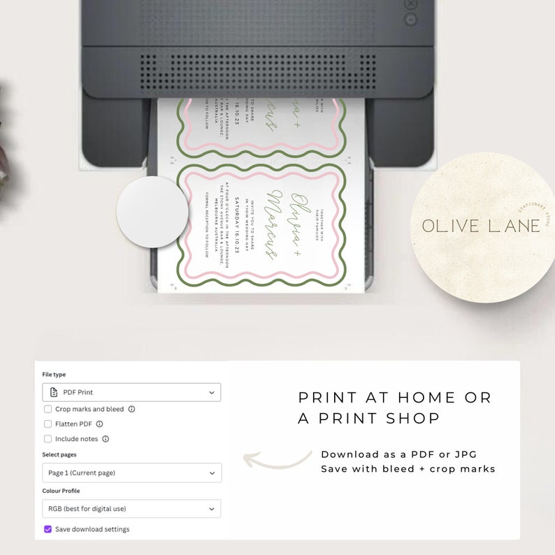 Invitación de línea ondulada / Invitación imprimible con borde ondulado ...