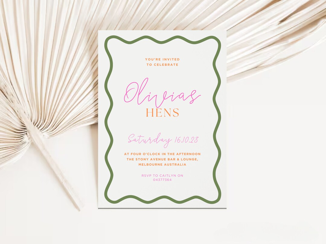 Printable Hens Party Invite Wavy Border Bachelorette Party - Etsy Australia