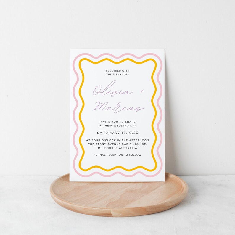 Invitación de línea ondulada / Invitación imprimible con borde ondulado ...